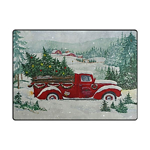 Christmas Area Rug for Living Room Large,Christmas Red Rug Carpet 5x7 Truck Christmas Tree-1,lB003