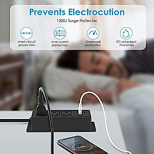 JUNNUJ Thin Flat Plug Power Strip 3 Outlet, Wall Mount Outlet 1200J Surge Protector Slim Outlet Wall Plug with 2 USB Ports, Ultra Plug Thin Socket with 5ft 45 Degrees Right Angle Flat Plug Cord