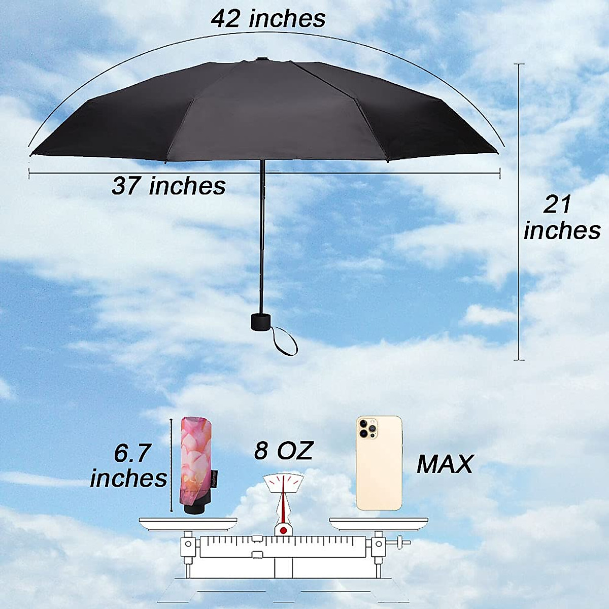 NOOFORMER mini Travel sun & rain windproof Umbrella （8 Ribs）- Lightweight Compact Parasol with 95% UV Protection for Men Women Multiple Colors