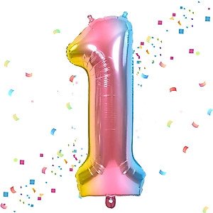 JOYYPOP 40 Inch Rainbow Number Balloon Foil Large Number 1 Balloon for Birthday Anniversary Baby Shower Unicorn Parties