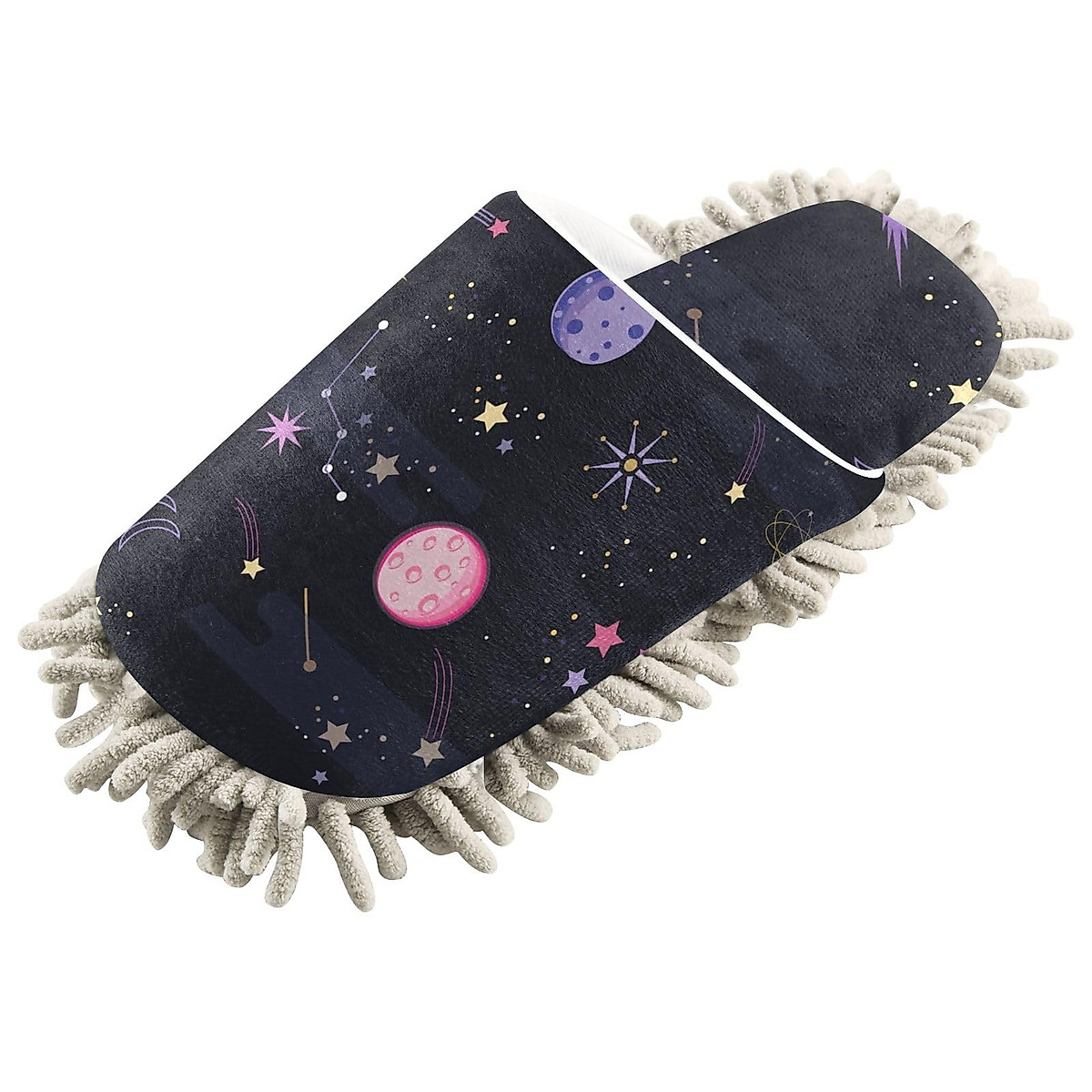 FLildon Microfiber Cleaning Slippers Space Galaxy Washable Mop Shoes Slipper for Men/Women House Floor Dust Cleaner, Size L