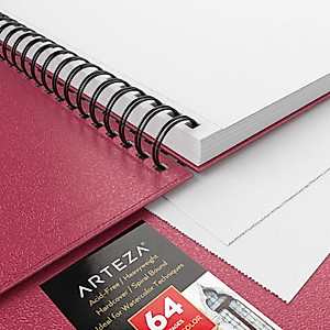 Arteza Watercolor Sketchbooks, 9x12-inch, 2-Pack, Pink Hardcover Journal, 64 Sheets, 140lb/300gsm Watercolor Paper Pad, Spiral Bound Book for Watercolors, Gouache, Acrylics, Pencils, Wet & Dry Media