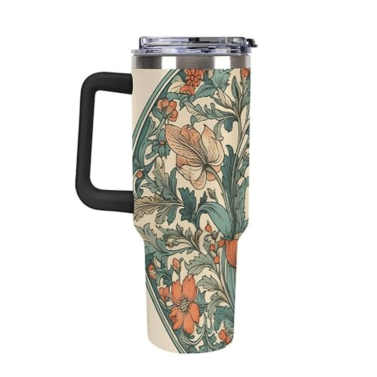 RTFGHJS 40 Oz Tumbler Green Floral Pattern Insulated Tumbler Travel Coffee Mug with Straw Lid Stainless Steel Water Bottle Vacuum Insulated Tumbler for Sport Work Car Travel Weekends