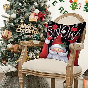 DOTOOMA 18 x 18 inches Christmas Snowflake Snowman Santa Claus Decorative Red Black Buffalo Check Plaid Throw Pillow Cover Set of 4 Let It Snow Baby It's Cold Outside Home Supplies