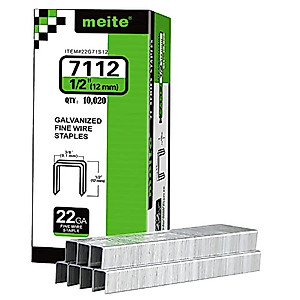 meite 22G71S12 22 Gauge 71 Series 3/8" Crown Wide 1/2" Leg Length Galvanized Staples for Upholstery Stapler 10,020 PCS/Box (1 Box)