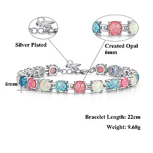CiNily Created White Blue Pink Fire Opal Rhodium Plated for Women Jewelry Gemstone Bracelet 7"-8 1/2"