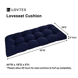 LOVTEX Tufted Bench Cushions for Outdoor Furniture Waterproof, 44 x 19 inches Patio Swing Cushions Navy - Overstuffed Indoor/Outdoor Loveseat Cushions with Round Corner
