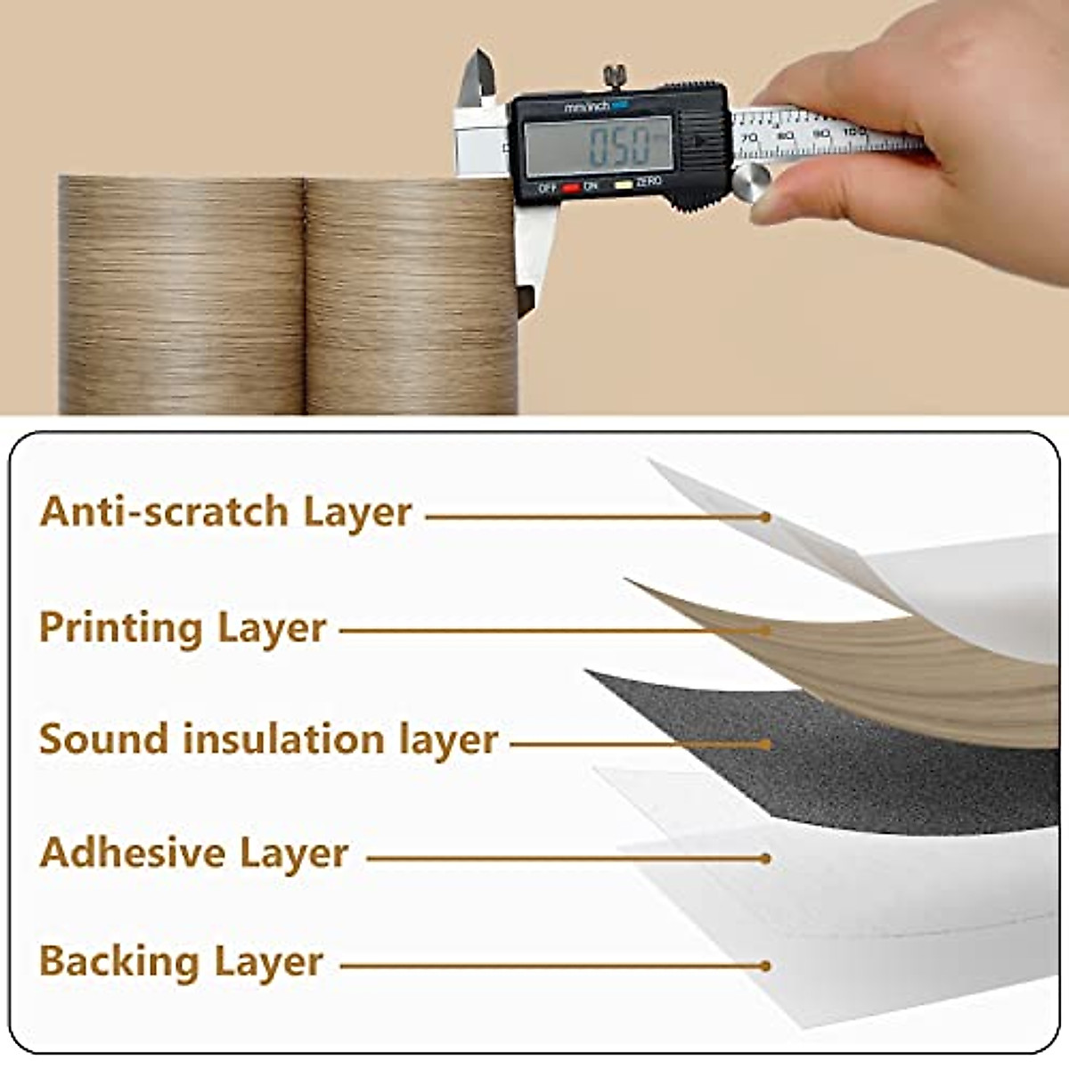 WIFEA Vinyl Flooring Roll 15.7"Wx 118"L/12.9 Sq.Ft, Wood Grain Self Adhesive Vinyl Floor Tiles Wear-resistant and Waterproof Vinyl Plank Flooring for Bedroom Living Room Office Balcony RV, Light brown