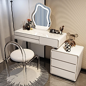ZGNBSD Makeup Vanity - Vanity Desk with 9 Drawers, Modern & Simple Vanity Set, Including Led Smart Makeup Mirror and Acrylic Transparent Chair, Perfect for Her - Morning and Night (6 Drawers)
