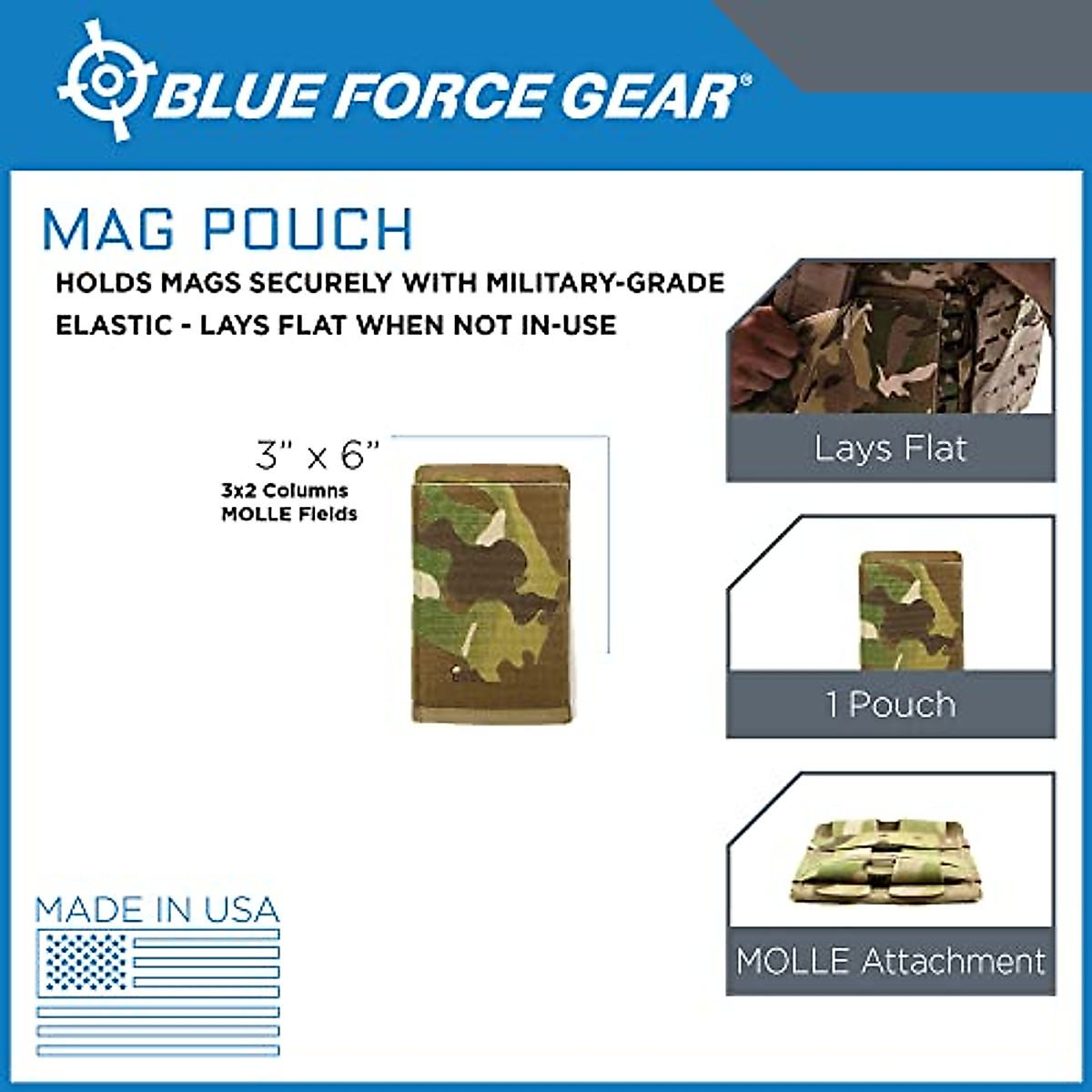 Blue Force Gear MOLLE Mag Pouches, Single Magazine Pouch, Airsoft Magazines Small Pouches - 3.5 x 5.5 x .13 Inches (Ranger Green)