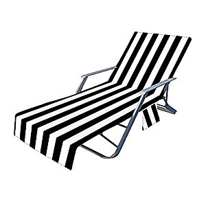 Beach Chair Cover Microfiber Chaise Lounges Chair Towel Cover Stripe Lounges Chair Covers with Side Pockets for Sun Lounger Pool Sunbathing Garden Beach Hotel