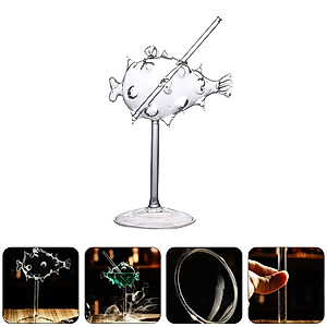 Angoily Creative Puffer Fish Cocktail Glasses Set of 2, Clear Puffer Fish Shaped Drinks Cups 280ml Wine Glasses for Party Novelty Mushroom Glasses Drinking for KTV Bar Club Restaurant