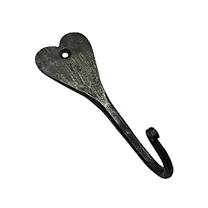 Hand Forged Heart Shape Metal Wall Hooks Wrought Iron Blacksmith Vintage Wall Hook Handmade Wall Mounted Rustic Hooks for Office and Home Classic Look Black Antique Finish Wall Hooks by Living Ideas