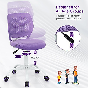 Giantex Kids Desk Chair, Adjustable Children Study Chair, Swivel Chair Armless Mesh Task Student Chair, Child Desk Chair with Adjustable Height & Lumbar Support Computer Chair (Purple)