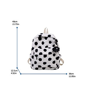 Fuvtory Kawaii Cute Aesthetic Fuzzy Fluffy Plush Sherpa Fleece Dot Backpack Rucksack Daypack School Teen Girls Children Women (pink)