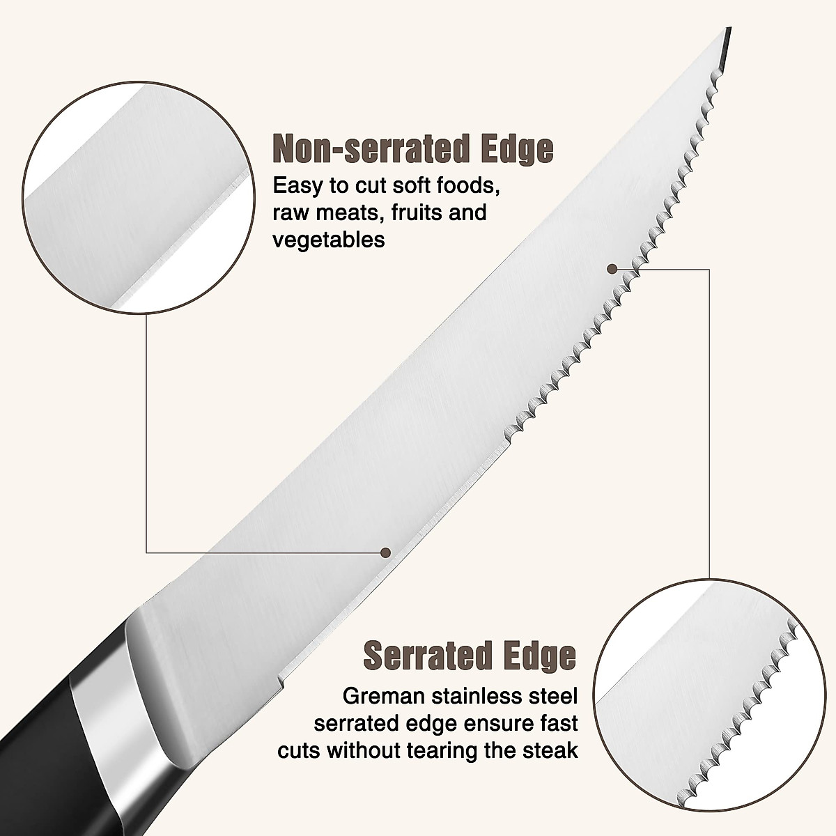 HAUSHOF Steak Knives Set of 6, German Stainless Steel Premium Serrated Steak Knife Set with Gift Box, Full Tang Design with Ergonomic Handle, Gifts Knife Set for Dad, Mom, Husband and Wife