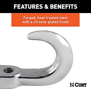 CURT 22401 Bolt-On Chrome Steel Tow Hook with Spring Clip, 10,000 lbs Capacity