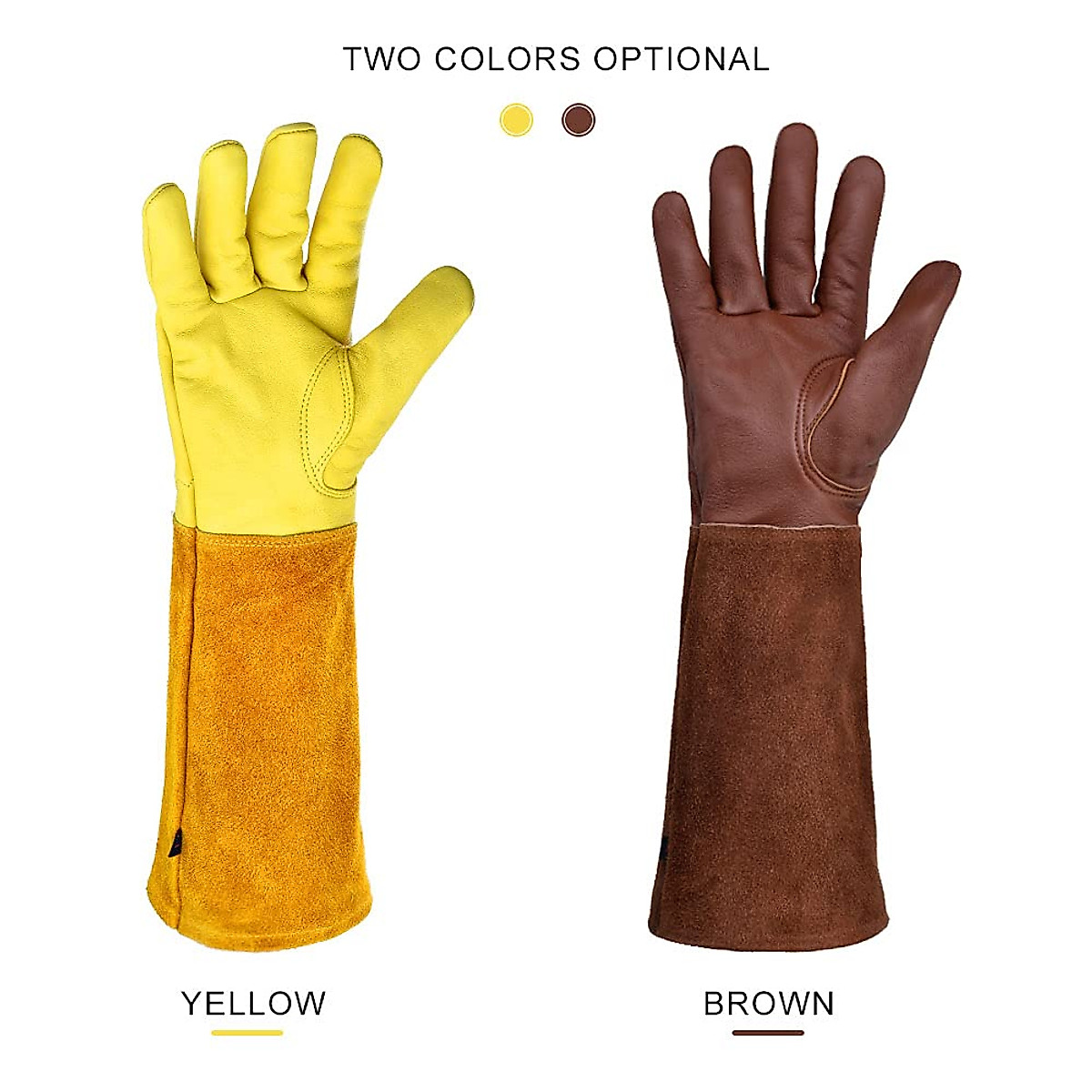 KINDE Gardening Gloves - Thorn Proof Cowhide Leather Rose/Blackberry Pruning Long Forearm Protection Gauntlet, Work Garden Gloves (YELLOW, Medium)