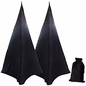 UCARE Floor Speaker Stand Covers Metal Heavy Duty Support Stand Cover for Weddings Banquets Events 3 Sided Triangular DJ Speaker Stand Tripod Cover Scrim (Two Pack-Black)