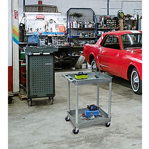 Luxor/H.Wilson Two Shelf Rolling Industrial Utility Tub Cart with Handle - 24 in. x 18 in, Gray