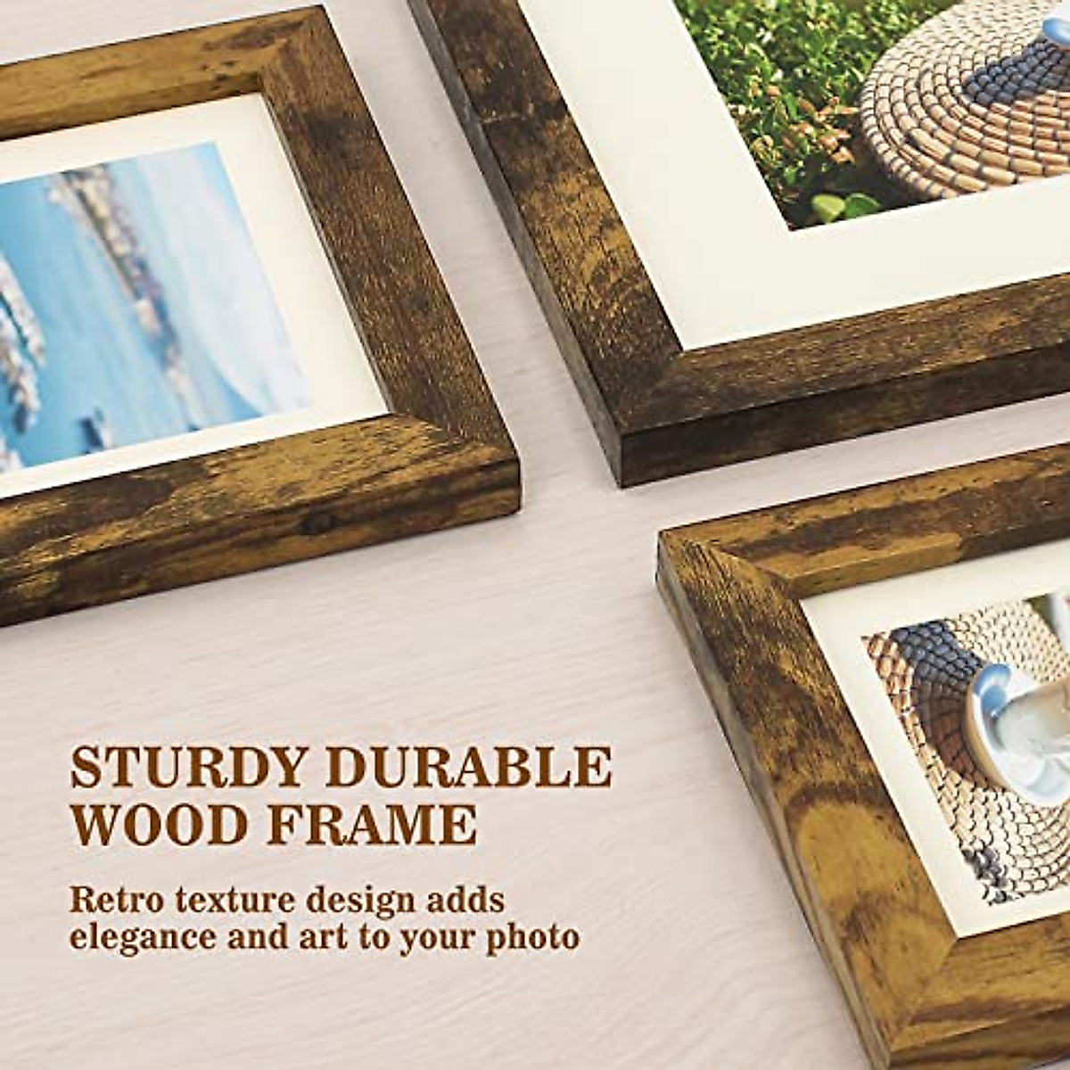 EOMEOH Picture Frames Set of 10, Wood Picture Frame with Mat and HD Glass Including 4×6 5×7 8×10 Inch Photo Frames for Wall or Tabletop (Brown)