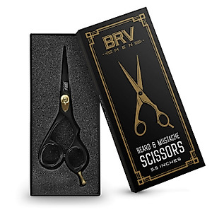 BRV MEN Professional Mustache & Beard Trimming Scissors - 5.5" | High Carbon Stainless Steel & Hammer Forged Mustache Scissors | Razor Sharp Facial Hair Trimming Shears (RIGHT HANDED - Black)