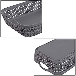 Kekow Small Plastic Storage Basket Tray with Handle, 6-Pack, Gray