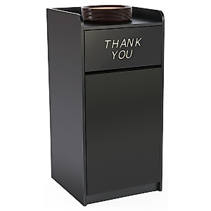 36 Gallon Restaurant Fast Food Trash Bin, Receptacle with Door, Tray Holder (Black Melamine)