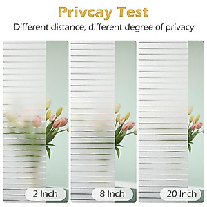 rabbitgoo Window Privacy Film, Frosted Glass Window Film, Window Frosting Film, Decorative Front Door Covering, Anti-UV Static Cling Non Adhesive Window Sticker, Striped Pattern, 35.4 x 118 inches
