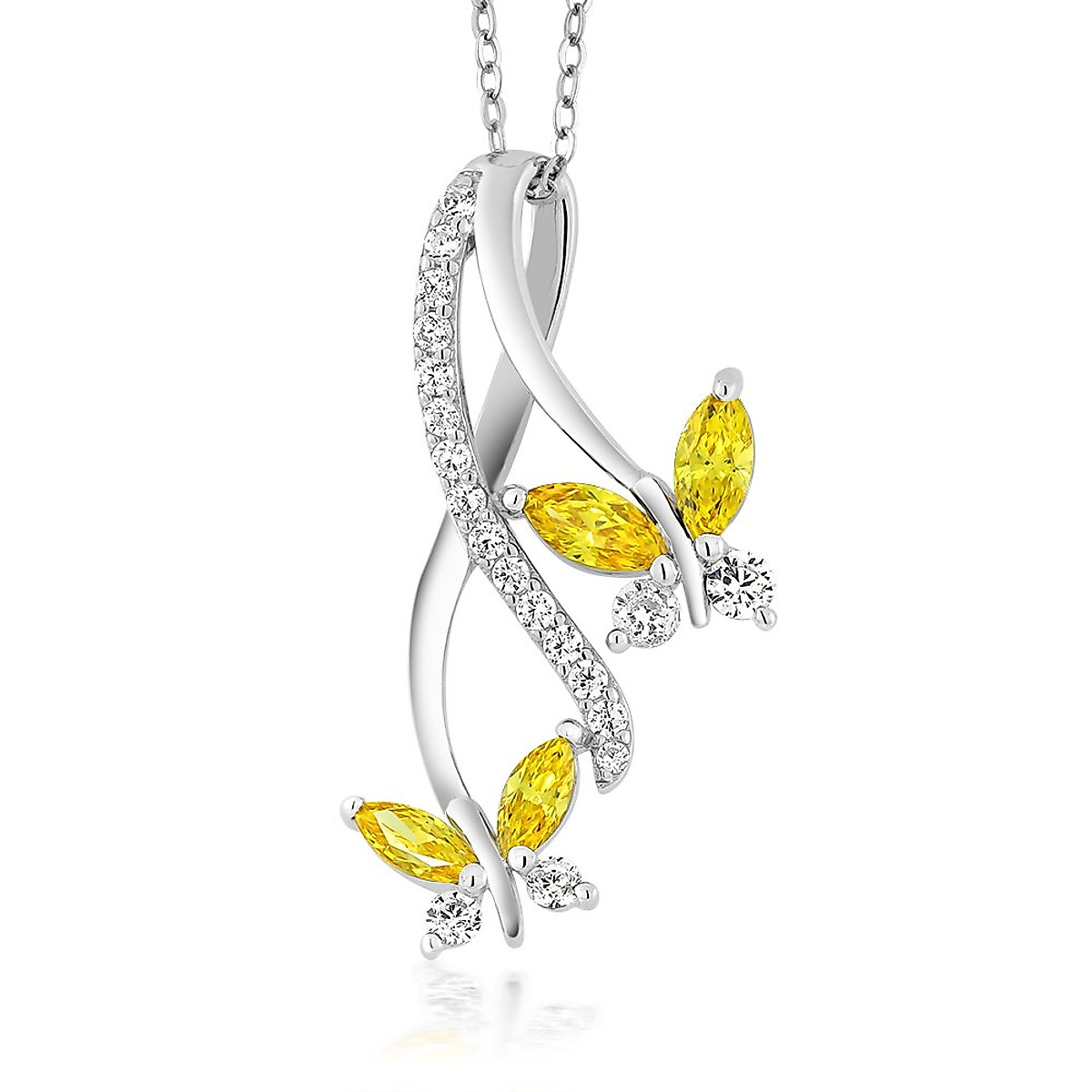 Gem Stone King Butterfly Infinity Pendant Necklace For Women In 925 Sterling Silver | 1.18 Cttw | Yellow Marquise and White Round Cut Zirconia | With 18 Inch Chain