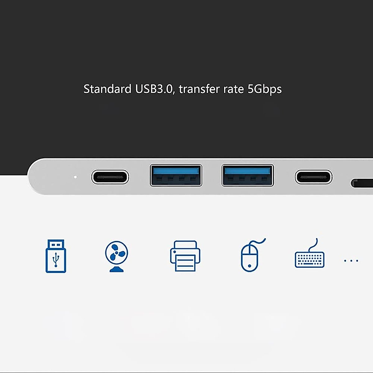 Port Expander USB C Hub Adapter USB-C Docking Station USB Adapter 7-in-2 with 4K HDMI, 100W PD, USB-C and 2 USB 3.0, SD/TF Card Reader USB Splitter (Color : Silver)