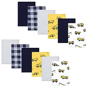 Hudson Baby Unisex Baby Cotton Flannel Burp Cloths Bundle, Construction, One Size