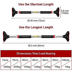 LADER Pull Up Bar for Doorway, Chin Up Bar Upper Body Workout No Screw Installation for Home Gym Exercise Fitness with Level Meter and Adjustable Width, up to 440lbs (Black)