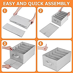 WACNRHXG Large Wardrobe Clothes Organizer,2 Pack Closet Organizers and Storage with Handles,Foldable Fabric Drawer Organizers Dividers for Clothing,Jeans,Sweater,Bras,Underwear,Shirt,Grey
