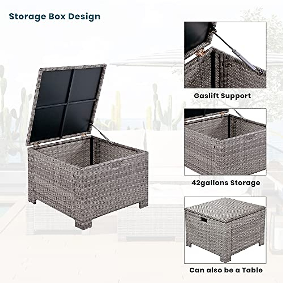 Goohome 6-Piece Patio Outdoor Sofa Set, All-Weather PE Wicker Rattan ConversationalSet Furniture w/2 Corner Sofá, 2 Single Chairs, 1 Storage Table and 1 Ottoman, for Backyard, Garden, Poolside, Deck