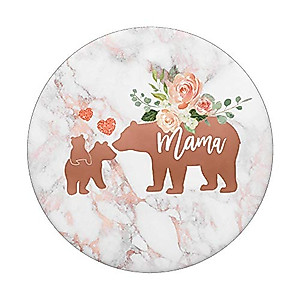 Mama Bear 2 Baby Cubs and Hearts Rose Pink Watercolor Floral PopSockets PopGrip: Swappable Grip for Phones & Tablets