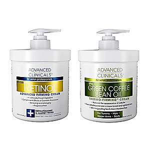 Advanced Clinicals Retinol Body Cream + Green Coffee Bean Oil Slim & Tighten Body Lotion Moisturizer Skin Care Set, Anti Aging Firming & Tightening Dry Skin Rescue Face & Body Cream Set, 2-Pack