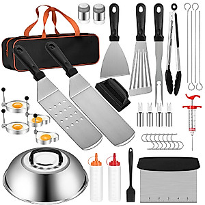 AEEKEL Flat Top Grill Accessories, 37pcs Blackstone Griddle Accessories Kit For Camp Chef, BBQ Grilling Gifts For Men Women, Professional Griddle Tools Kit With Enlarged Spatula, Scraper Basting Cover