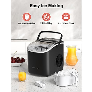 CROWNFUL Ice Maker Countertop, Portable Self-Cleaning Ice Maker Machine with Handle, Scoop and Basket, 9 Bullet Ice Cubes in 6 Mins, 26lbs/24H, Ideal for Home, Kitchen, Office, Bar, Party
