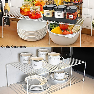 Homics Expandable Cabinet Storage Organizer Shelf, Freezer Shelf Kitchen Cabinet Pantry Spice Rack for Plate Cup Organizer with Scratch Resistant Feet