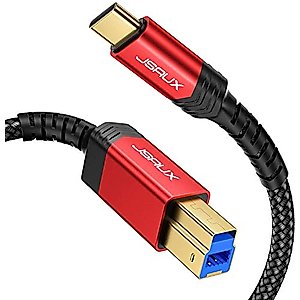 USB 3.0 Cable B Male to USB-C, JSAUX 10ft USB 3 Type B Cord Nylon Briaded Compatible with Docking Station, External Hard Drivers, Scanner and More