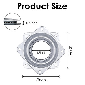 Odowalker Square 6 Inches Lazy Susans Turntable Bearings Lazy Susan Base Swivel Zinc Plate 5/16" Thick 500LB Capacity (1 Piece 6 inches)