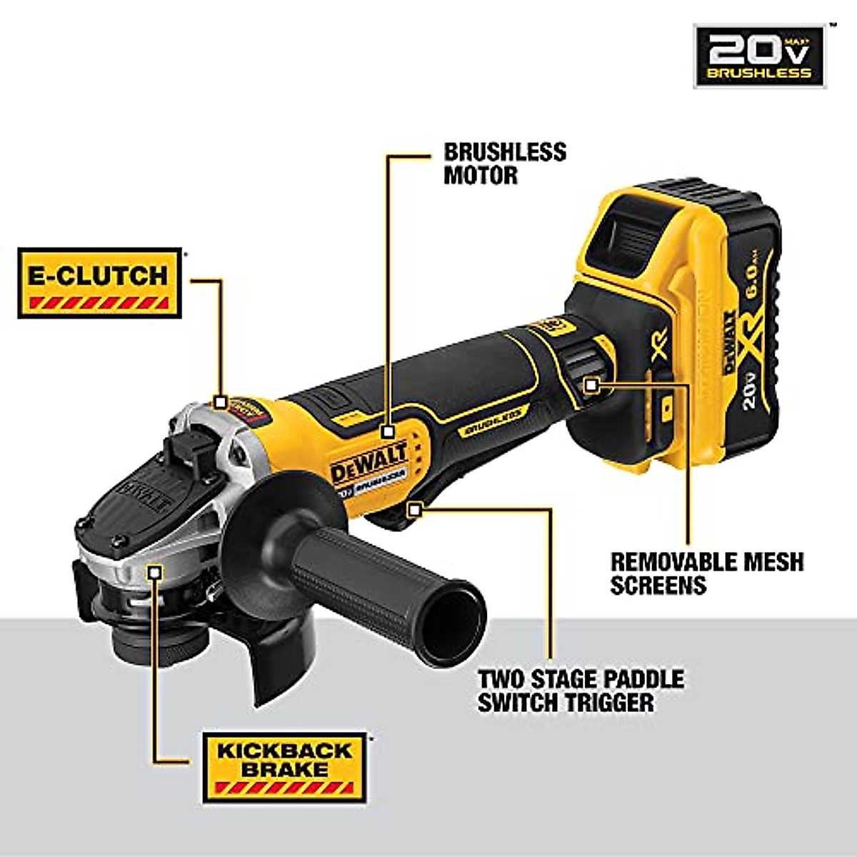 DEWALT 20V MAX* Angle Grinder Tool Kit, 4-1/2-Inch, Paddle Switch with Brake (DCG413R2)