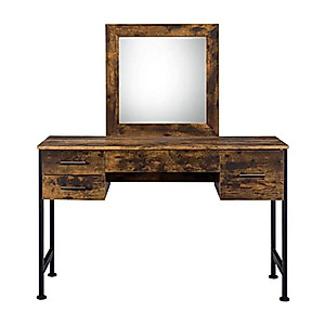 Acme Furniture Juvanth Vanity Desk and Mirror, Rustic Oak, Black