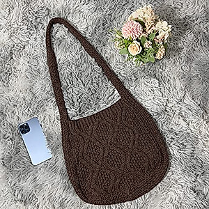 JQWYGB Women's Shoulder Handbag - Crochet Purse Beach Bag Cute Knit Tote Bags Aesthetic Boho Bag for Vacation Travel (Coffee)