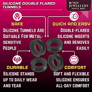 bodyjewellery 15/16 gauge 24mm Black Double Flared Tunnels Ear Plugs SI04 wholesale Lot AFQN Stretching Stretchers Piercing 4Pcs
