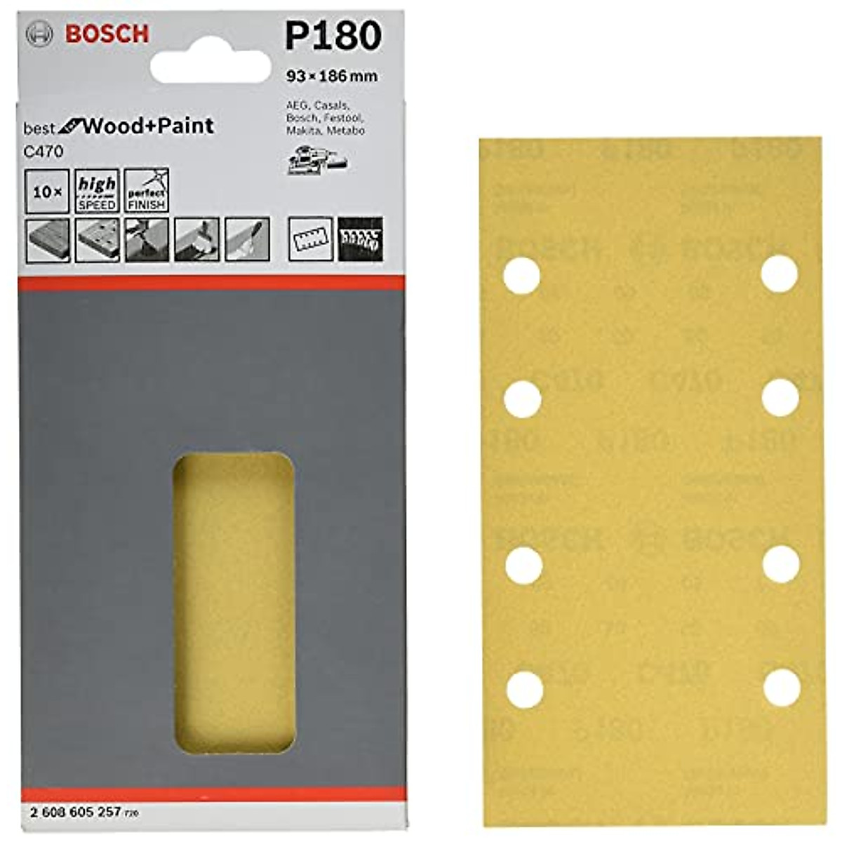 Bosch Professional 2608605257 Wood Top Velcro 8 hole93x185 G180, 93 x 186 mm