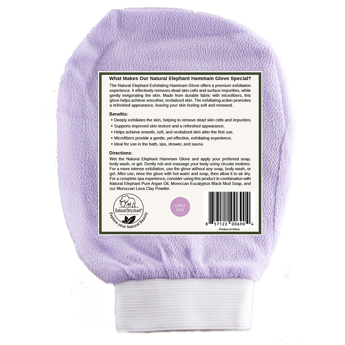 Natural Elephant Exfoliating Hammam Glove - Face and Body Exfoliator Mitt (Lovely Lilac)