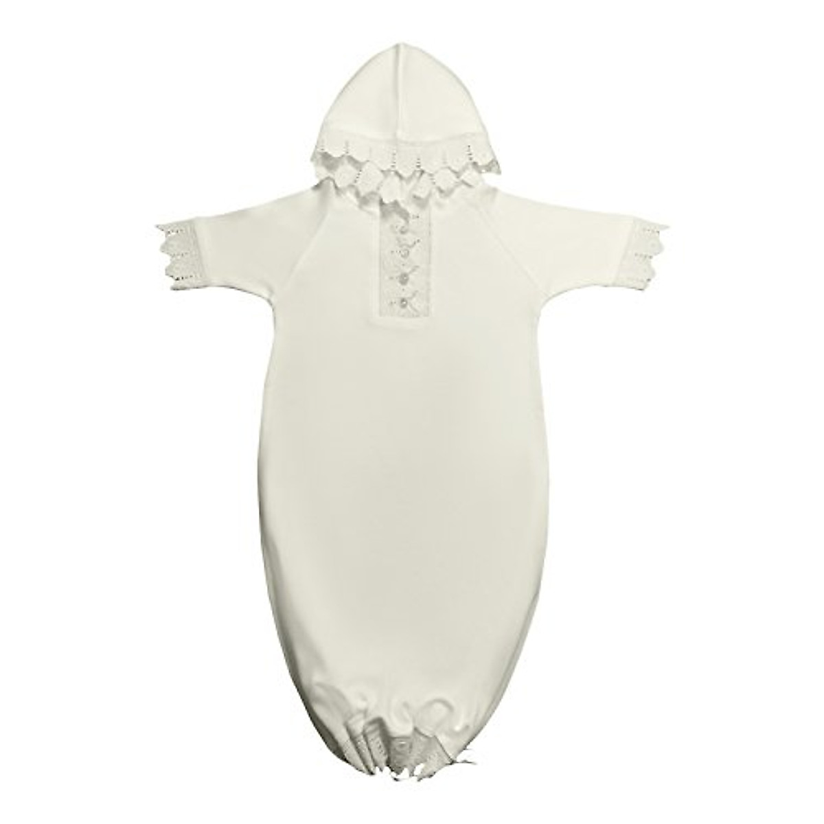 Victorian Organics Baby Gown Organic Cotton and Lace Infant Button Hoodie Bunting (NB 0-3 months, Antique White)