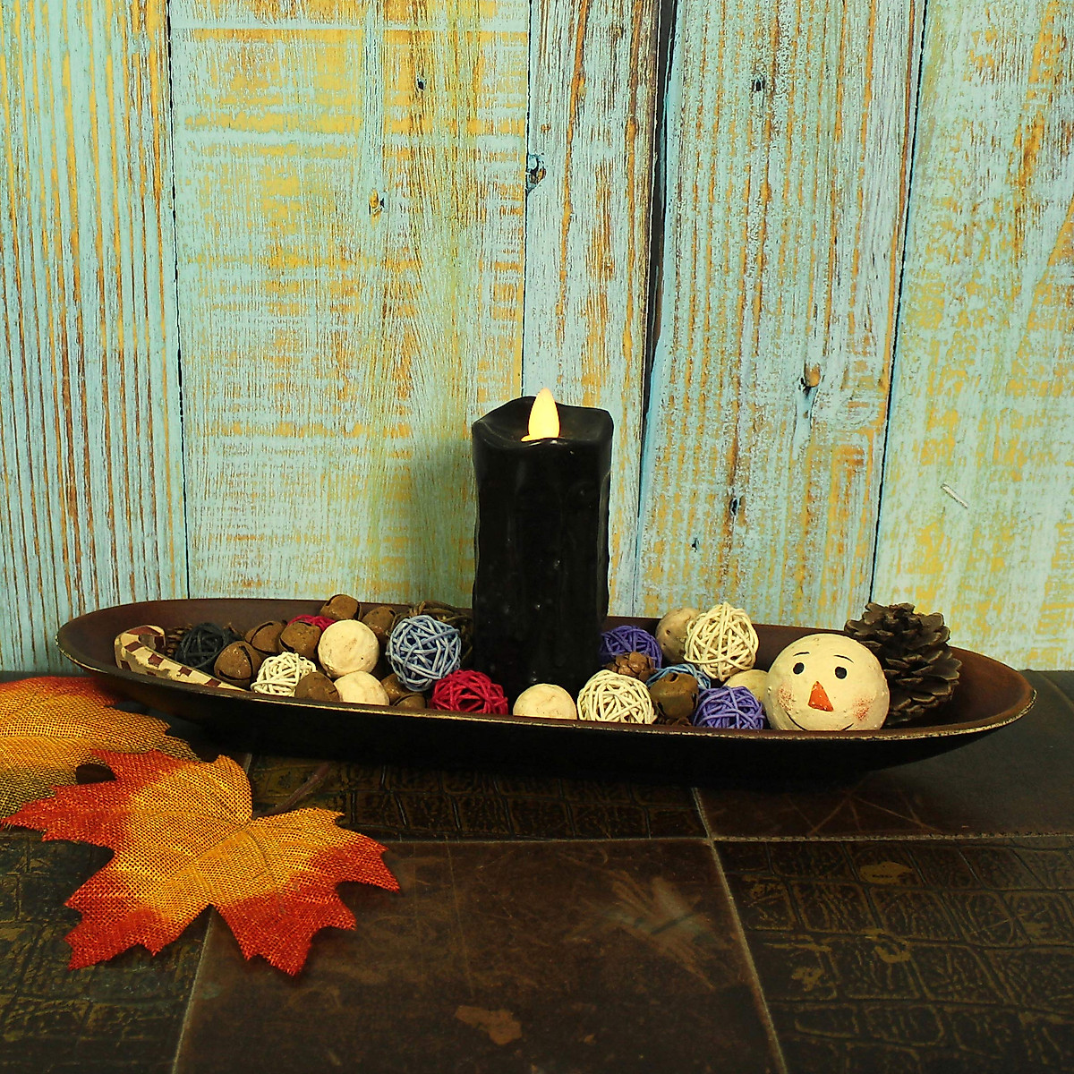 CVHOMEDECO. Primitives Oval Decorative Plate Wooden Candle Plate Rustic Treenware Home and Office Décor Art, 16 x 4-1/2 x 1-1/2 Inch